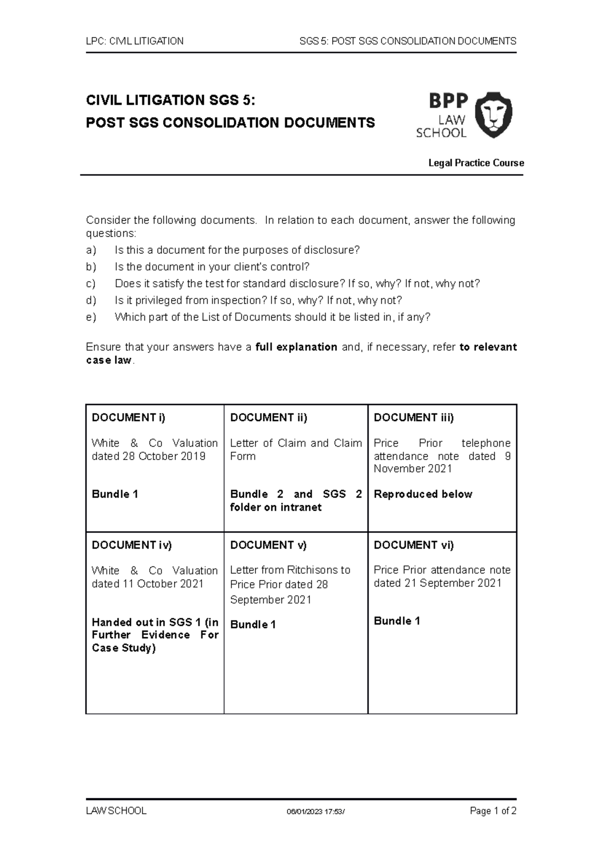 Civil Litigation Post SGS 5 consolidation docs - LPC: CIVIL LITIGATION ...