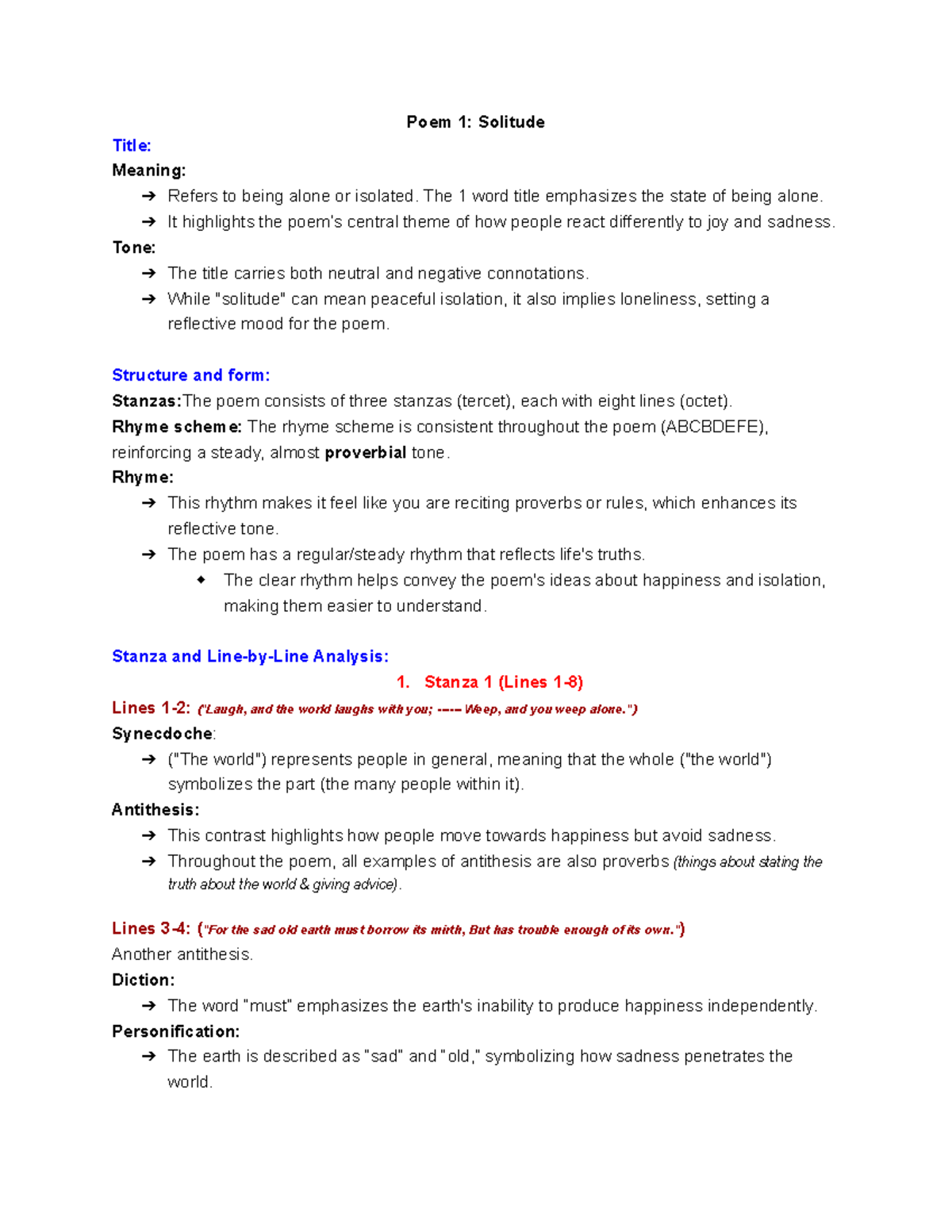 Poem 1 Solitude - Poem 1: Solitude Title: Meaning: Refers to being ...