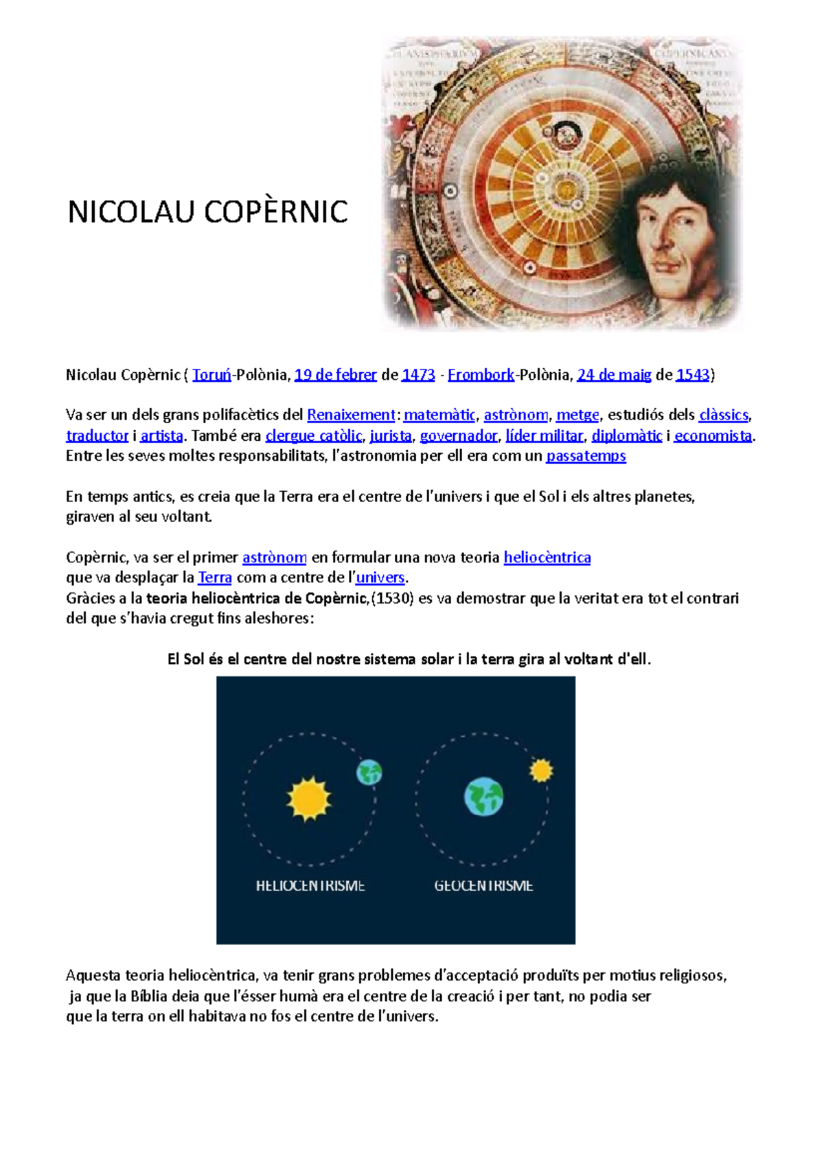 Copernico datos biograficos - NICOLAU COPÈRNIC Nicolau Copèrnic ( Toruń ...