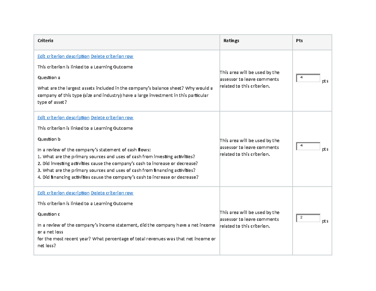 Rubric-Assignment 1 - Criteria Ratings Pts Edit criterion description ...