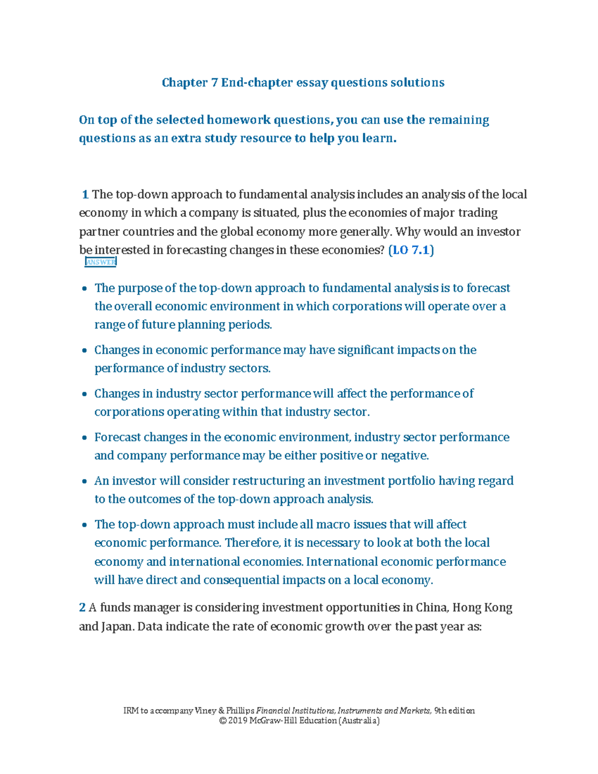 Chapter 7 end-chapter essay questions solutions - IRM to accompany ...