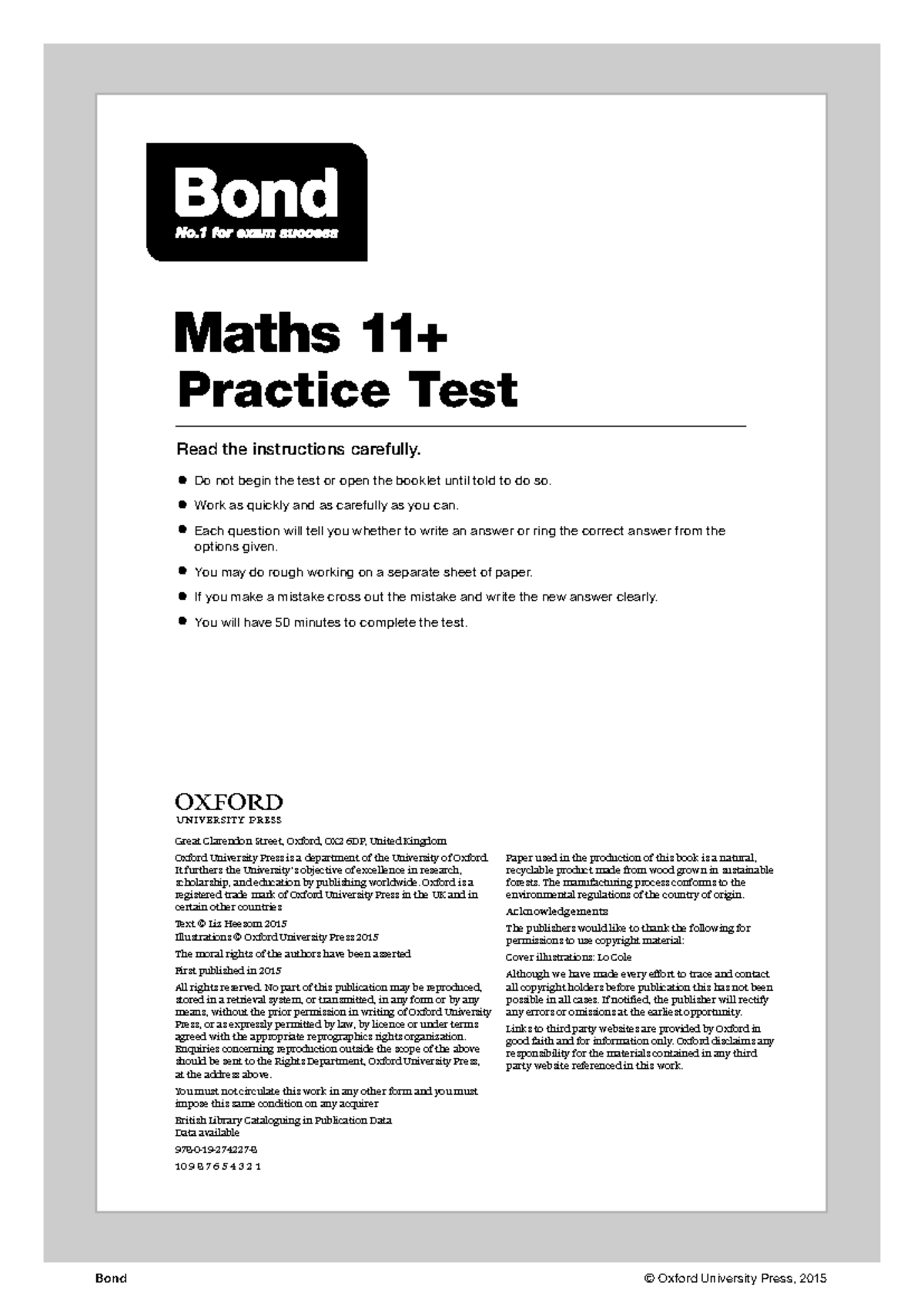 11 plus bond maths question booklet - Maths 11+ Practice Test Read the ...