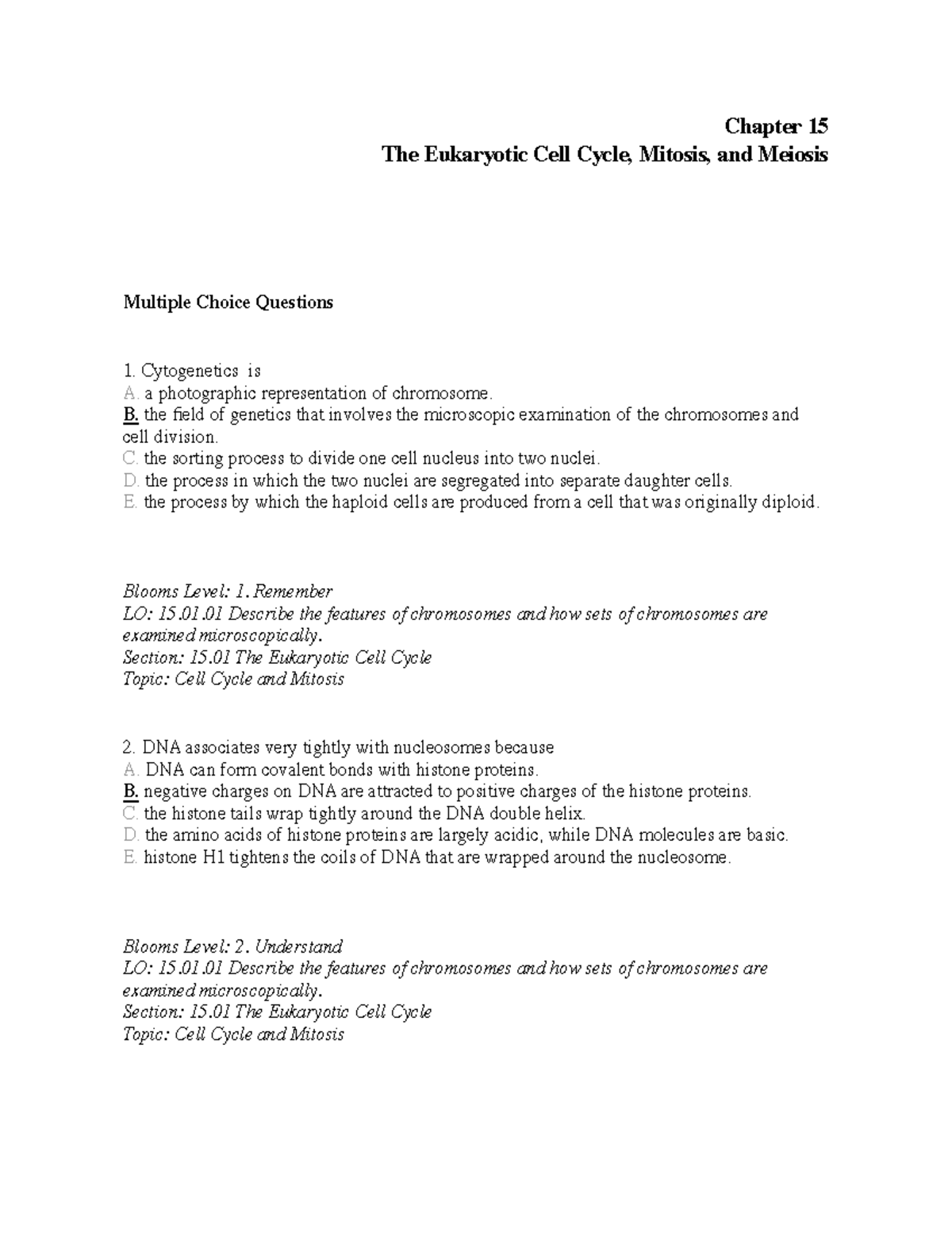 Chap015 - assignment - Chapter 15 The Eukaryotic Cell Cycle, Mitosis, and Meiosis Multiple ...