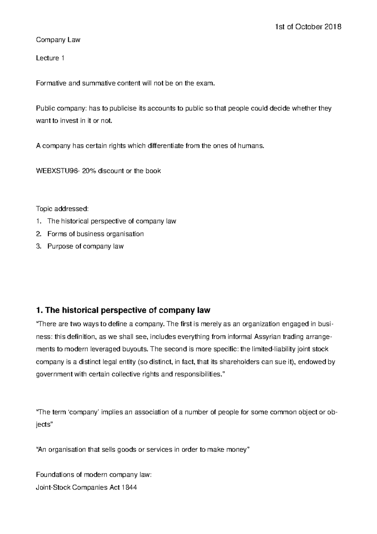Company Lecture 1 - Introduction to the module, historical context ...