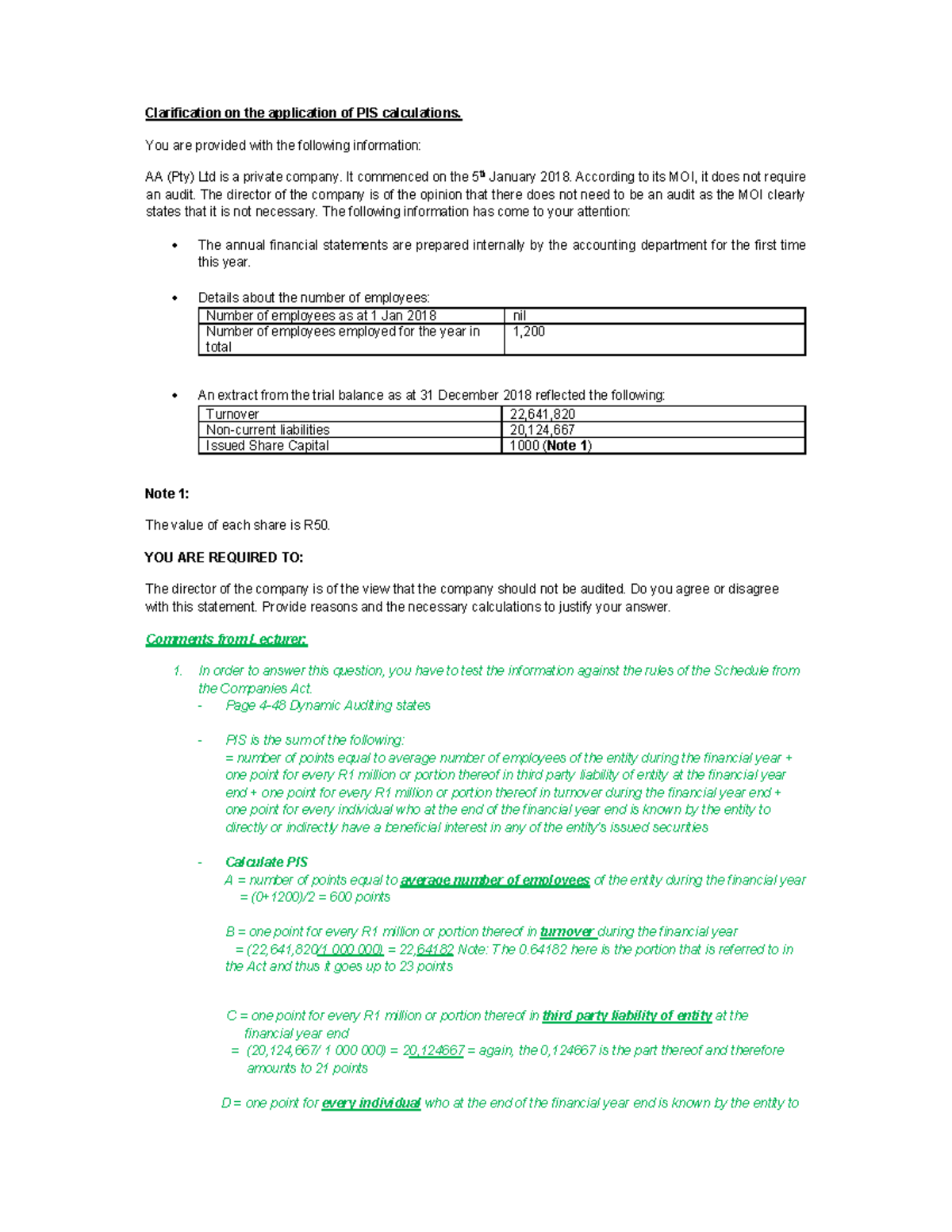 PIS Question 1 - AR (Pty) Ltd - Clarification on the application of PIS ...