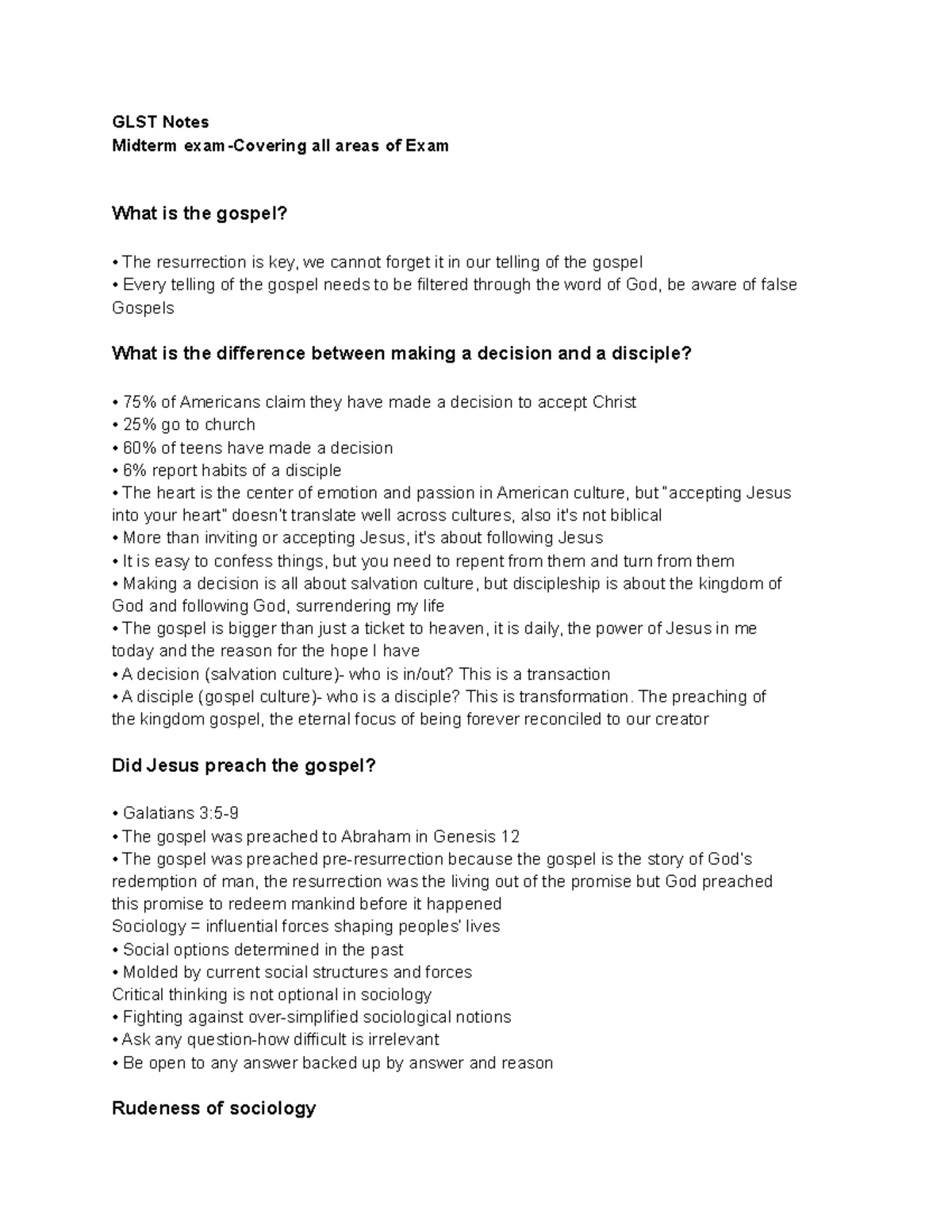 GLST Notes - entire course summary for final exam - GLST Notes Midterm ...