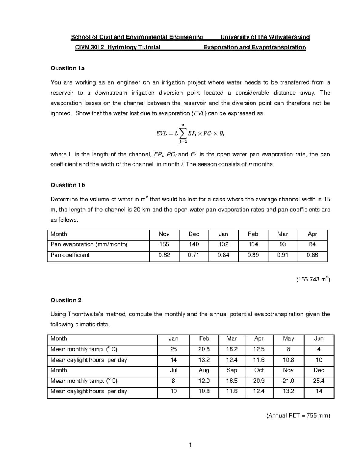 Tutorial - Evaporation and Evapotranspiration - School of Civil and ...