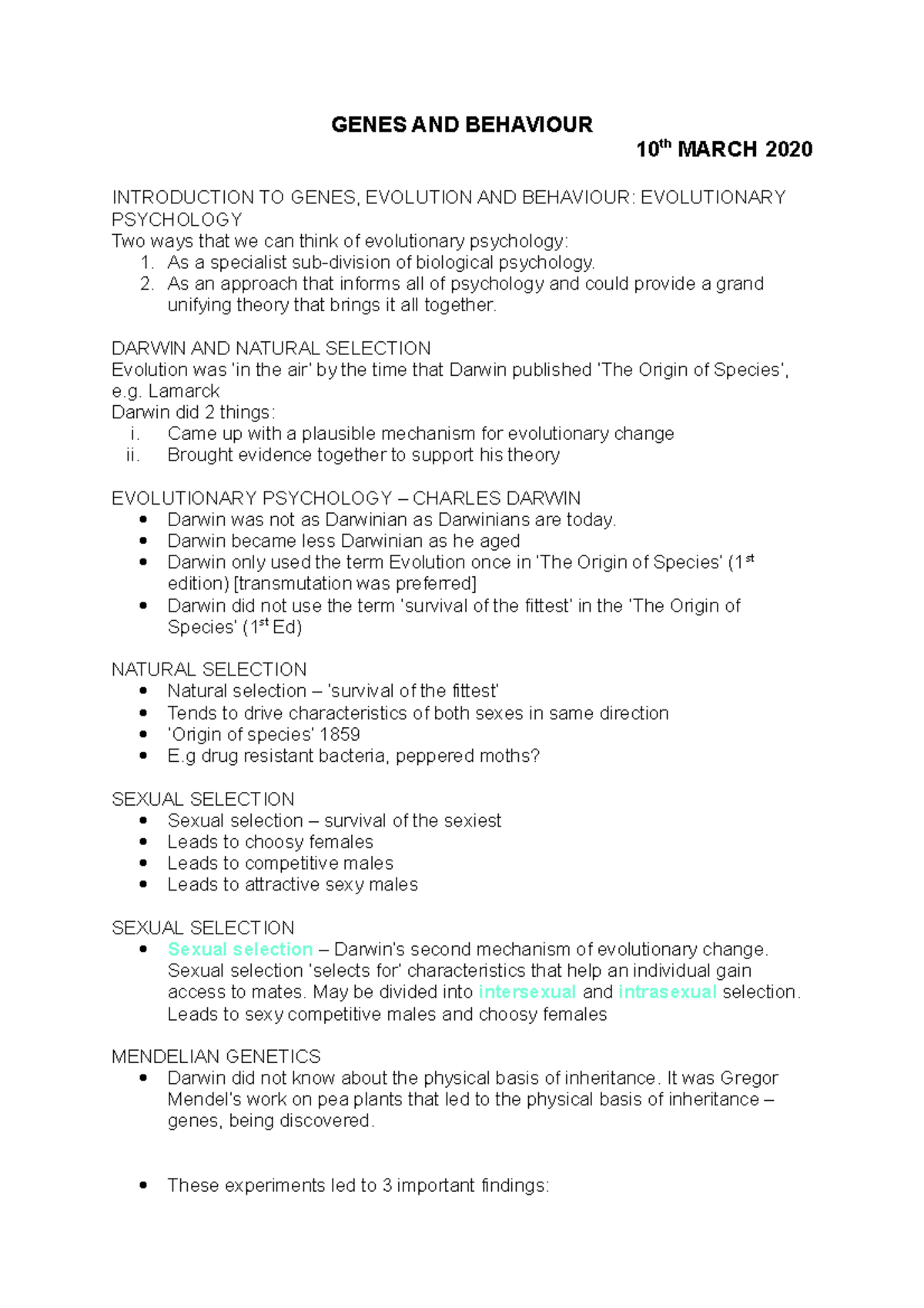 Genes AND Behaviour - kerry rees - GENES AND BEHAVIOUR 10 th MARCH 2020 ...