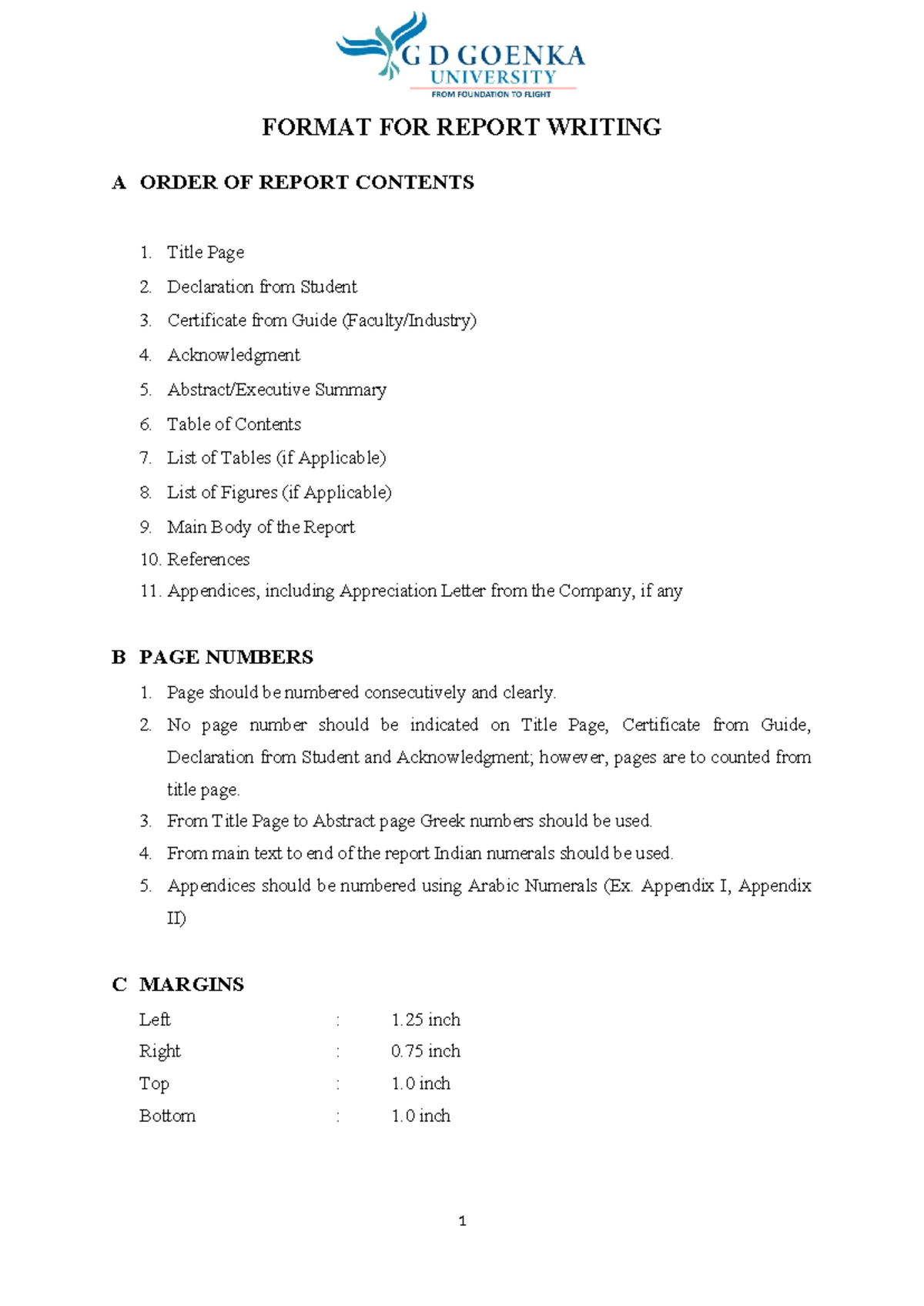 Report format - FORMAT FOR REPORT WRITING A ORDER OF REPORT CONTENTS 1 ...