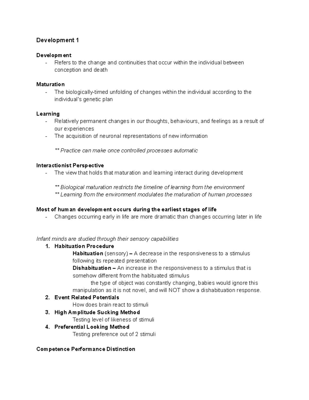 Psych Module Notes - Development 1 Development - Refers to the change ...