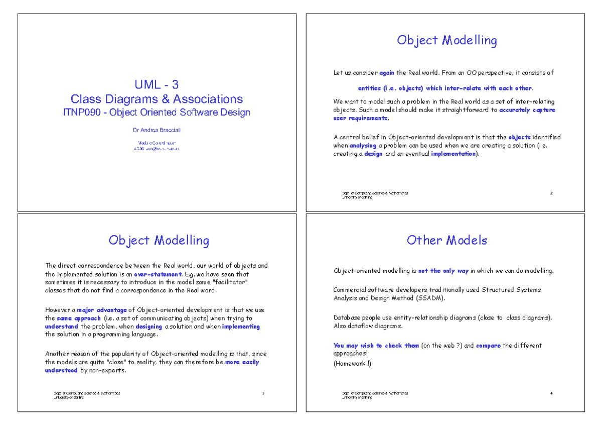 Uml notes - UML - 3 Class Diagrams & Associations ITNP090 - Object ...