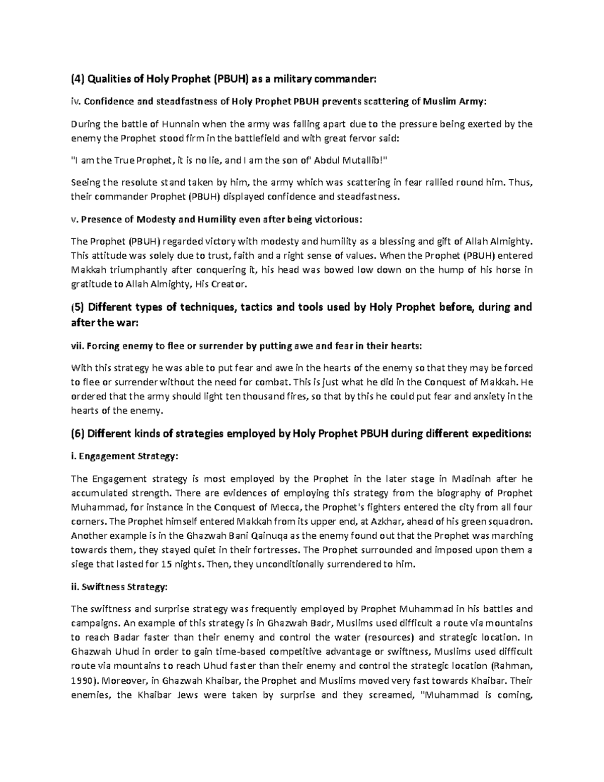Different systems - (4) Qualities of Holy Prophet (PBUH) as a military ...