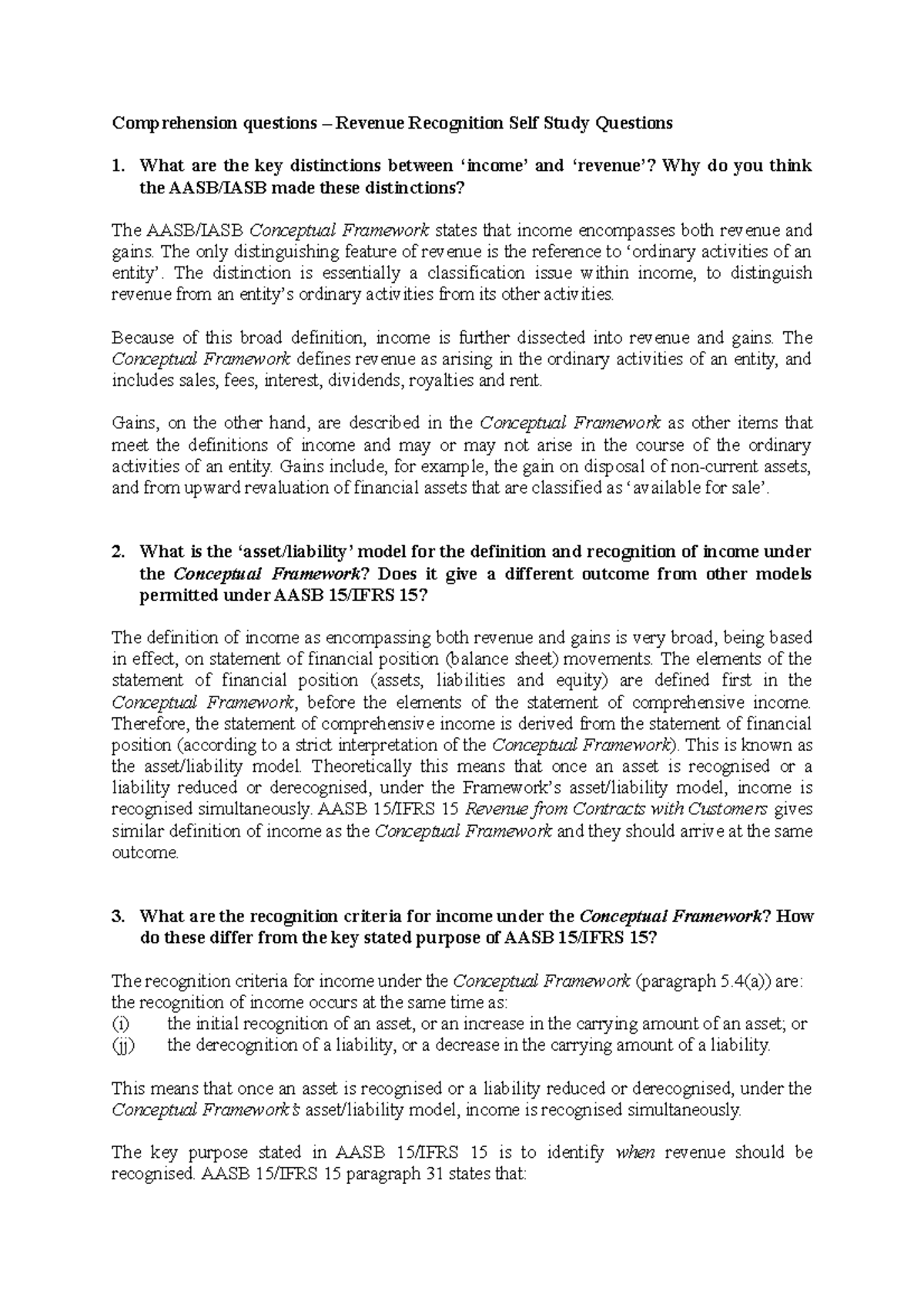 Week 2 Revenue Recognition - Comprehension questions – Revenue ...