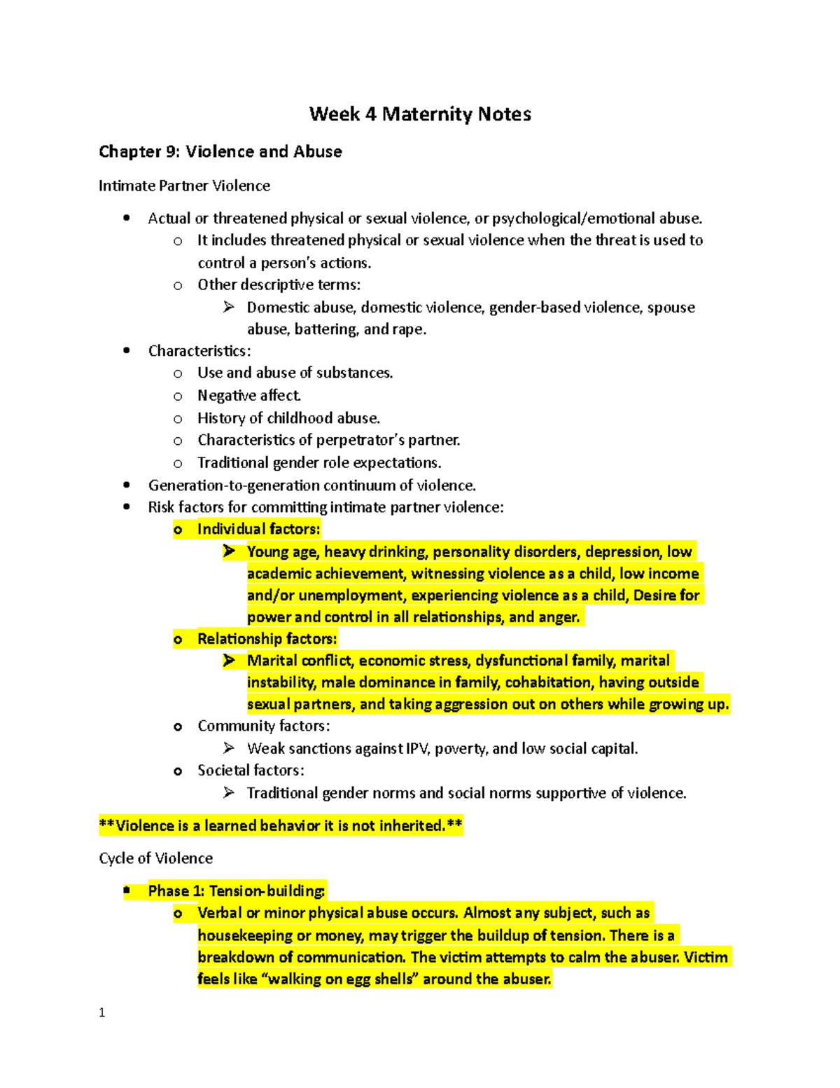 Week 4 Maternity Notes - T. Menezes - Week 4 Maternity Notes Chapter 9 ...