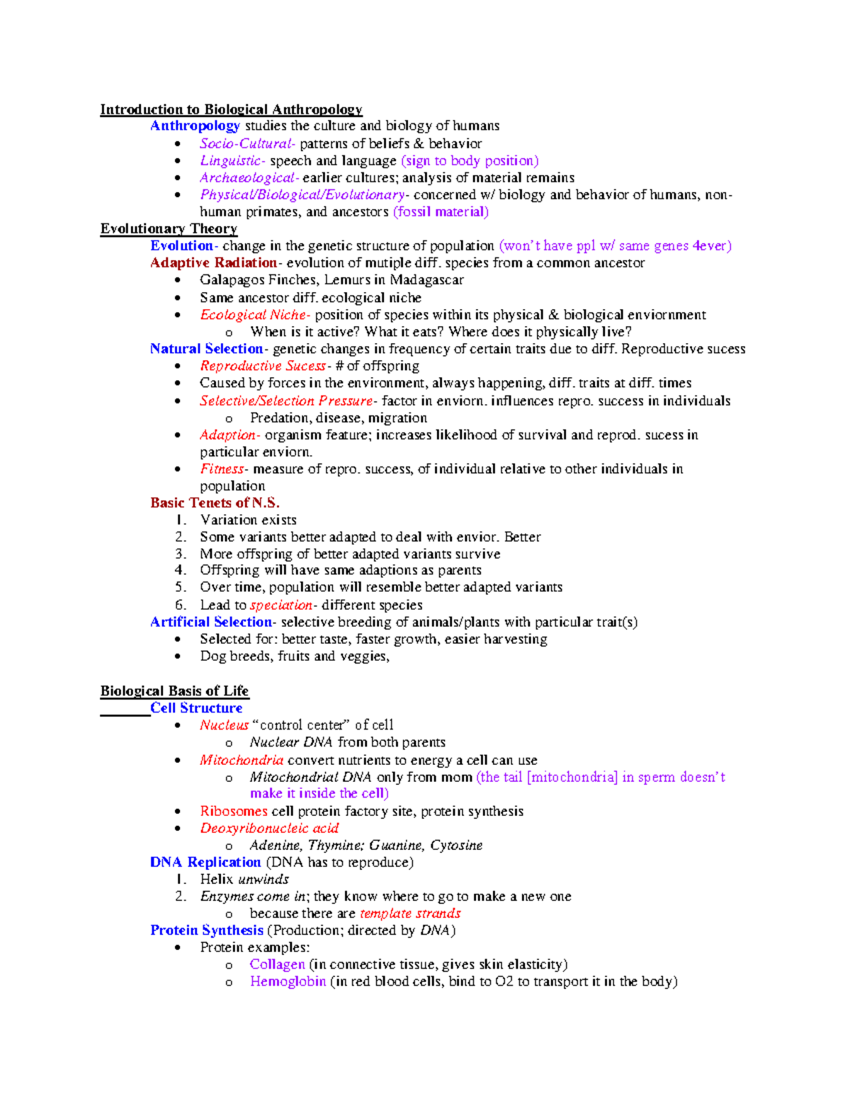 Anthro 2600 study Guide 1 - Introduction to Biological Anthropology ...