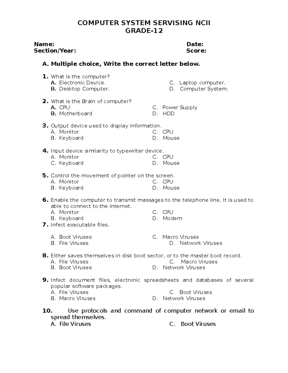 6 - computer system servicing - COMPUTER SYSTEM SERVISING NCll GRADE ...