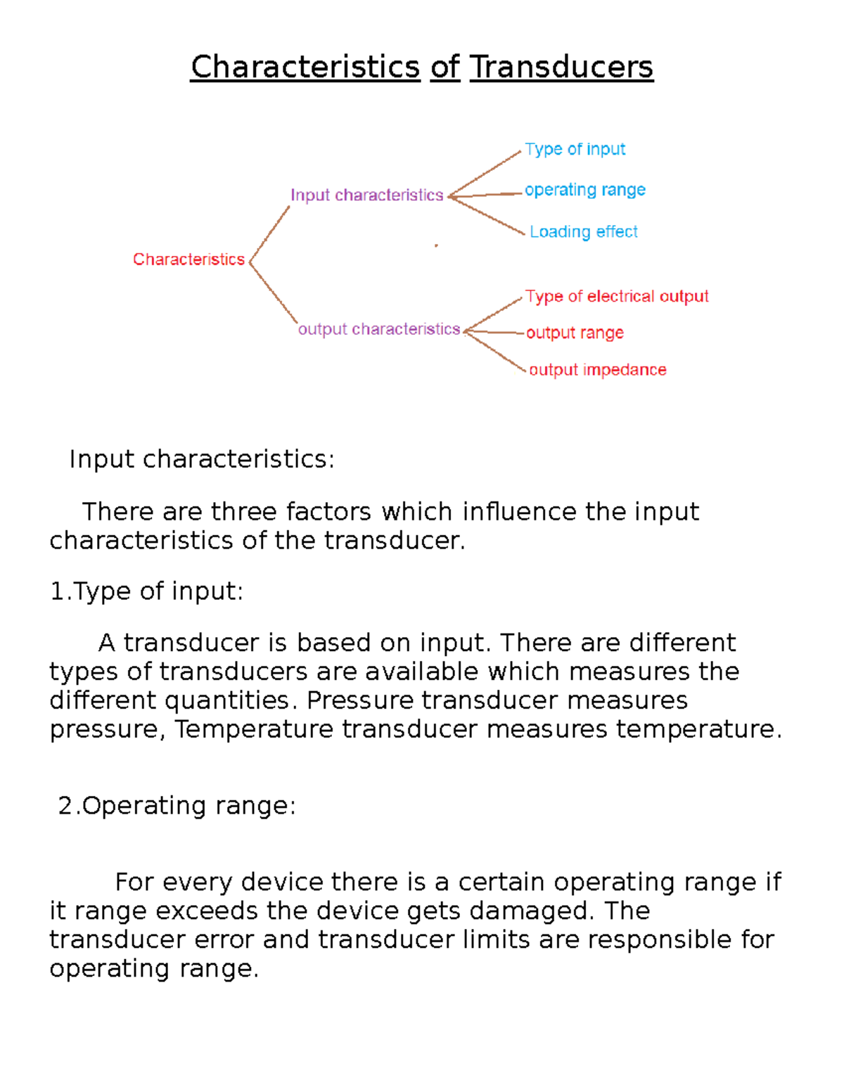 Characteristics Of Transducers In Sensors And Transducers