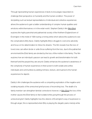 Billy Elliot (2019 HSC Question) - To what extent does the exploration ...