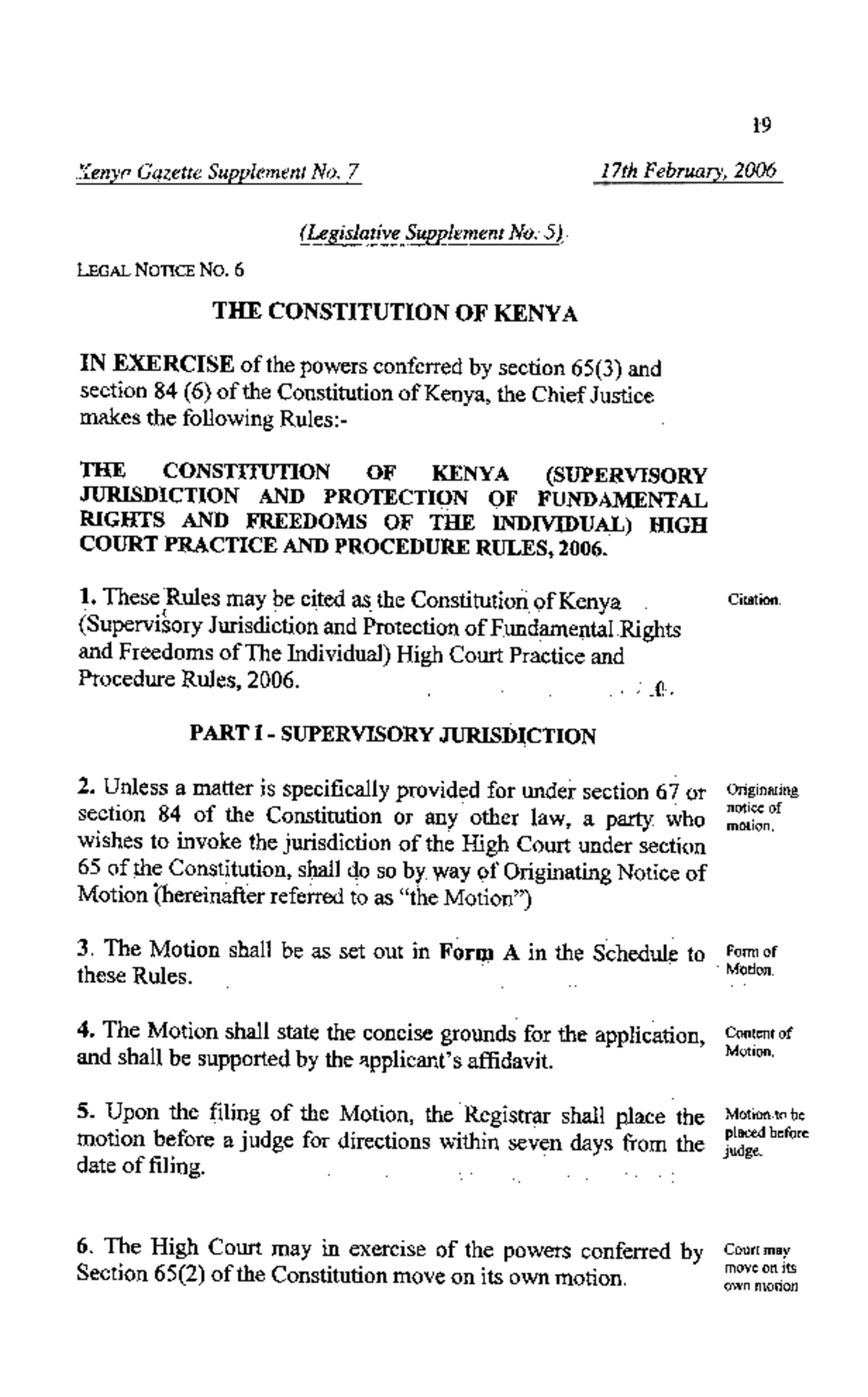 Kenya Constitutional Supervisory Jurisdiction Rules 17th Feb 2006 ...