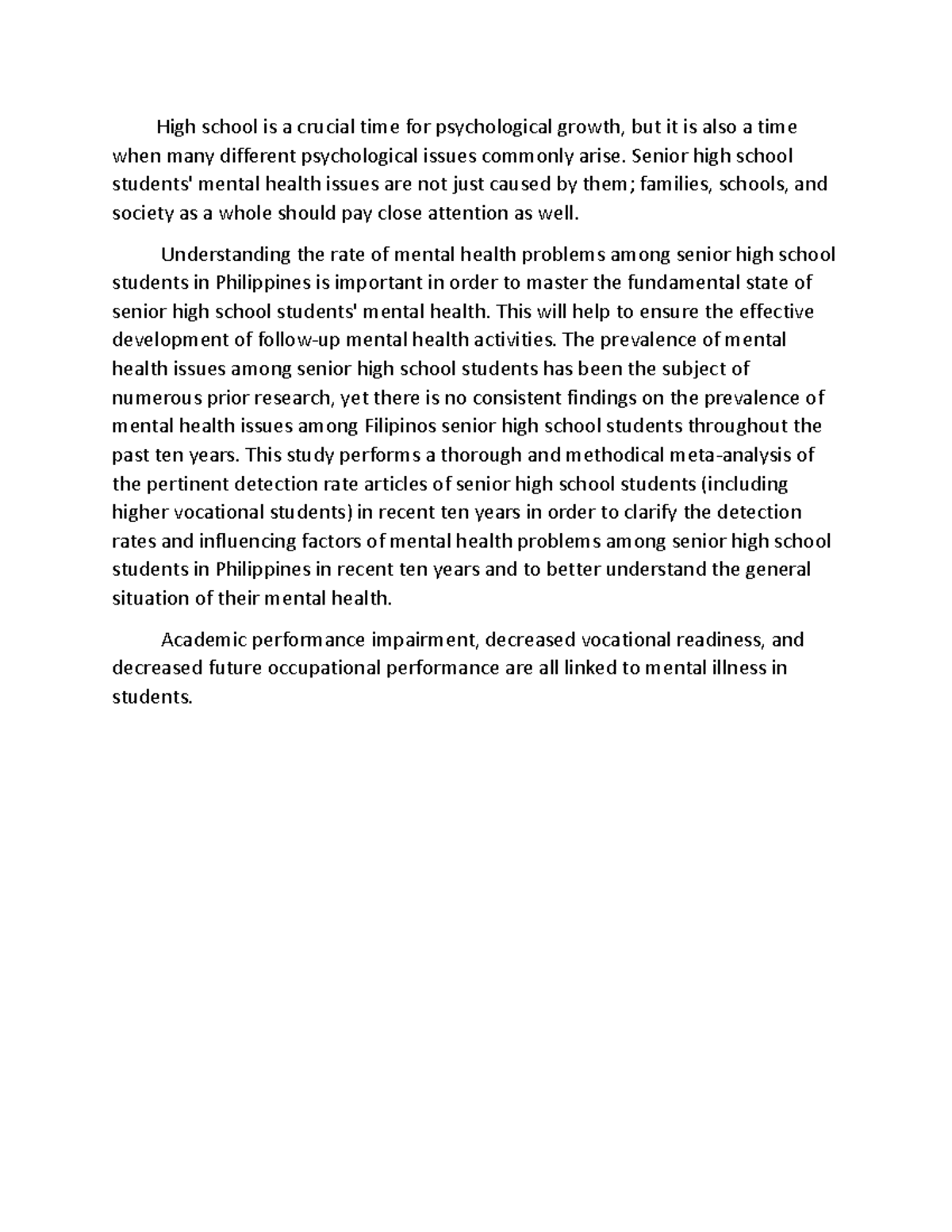 Conduct research about mental illness - High school is a crucial time ...