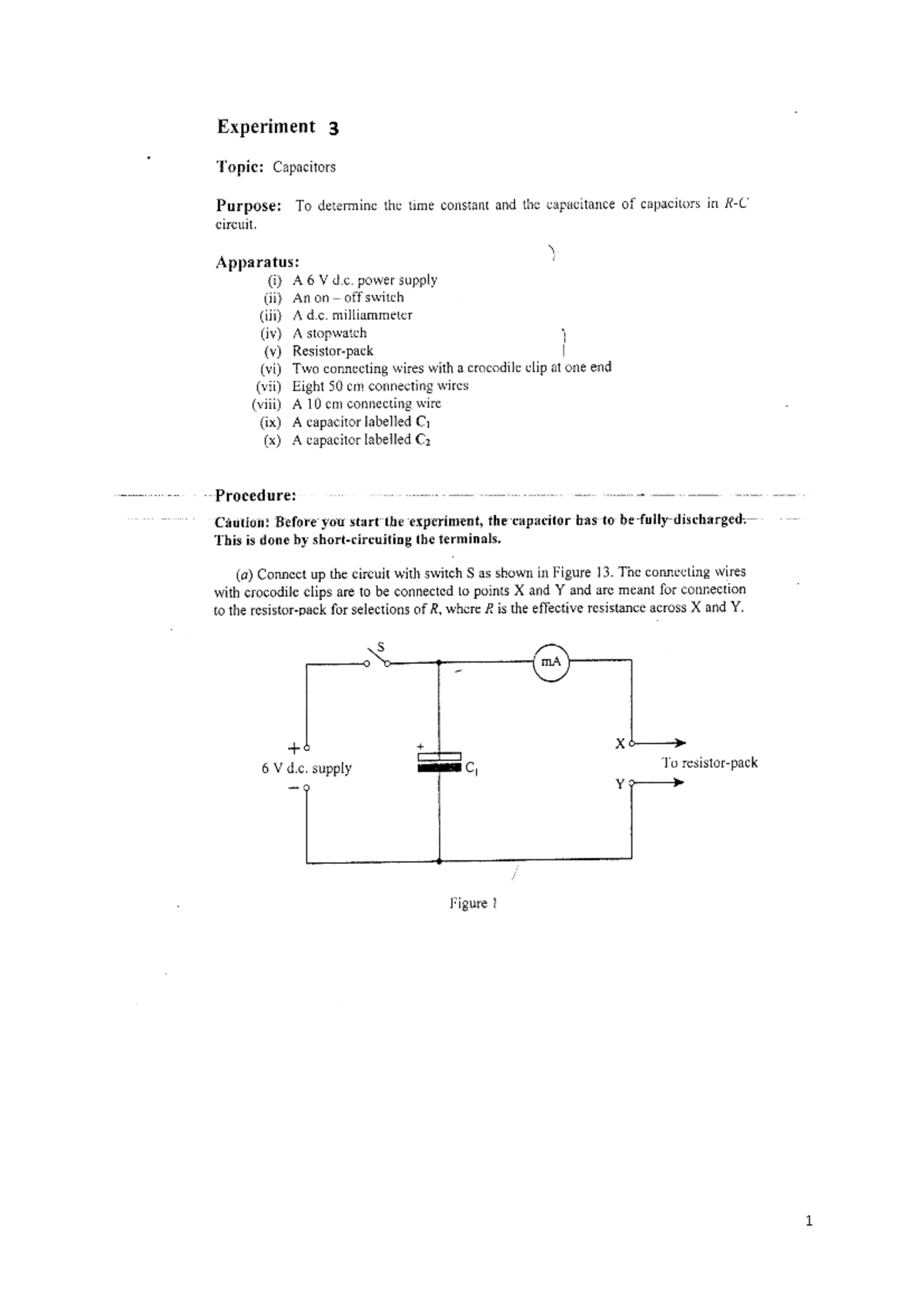 Lab 3 RC circuit - Lab phy - 2 2 . Single Capacitor Capacitor Value (C1) : ________ Resistor ...