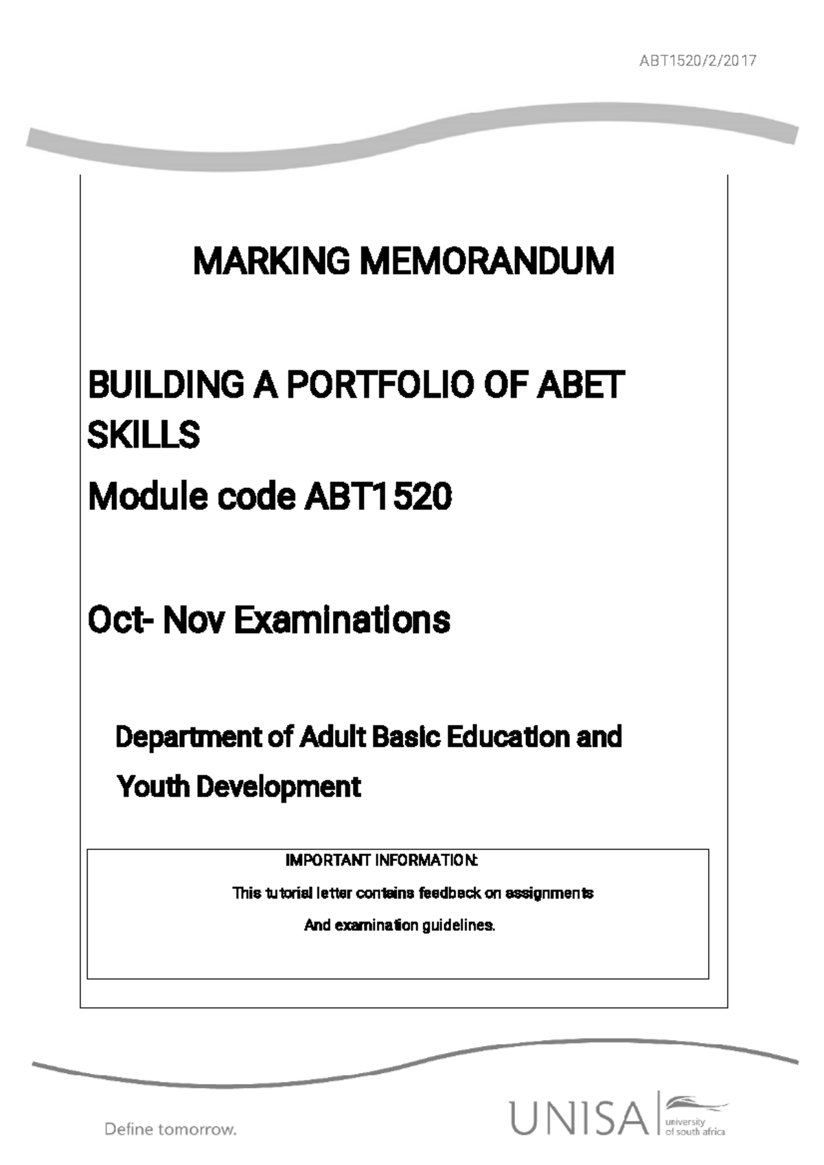 ABT1520+memorandum+for+2017 +Oct-Nov+exam - MARKING MEMORANDUM BUILDING ...