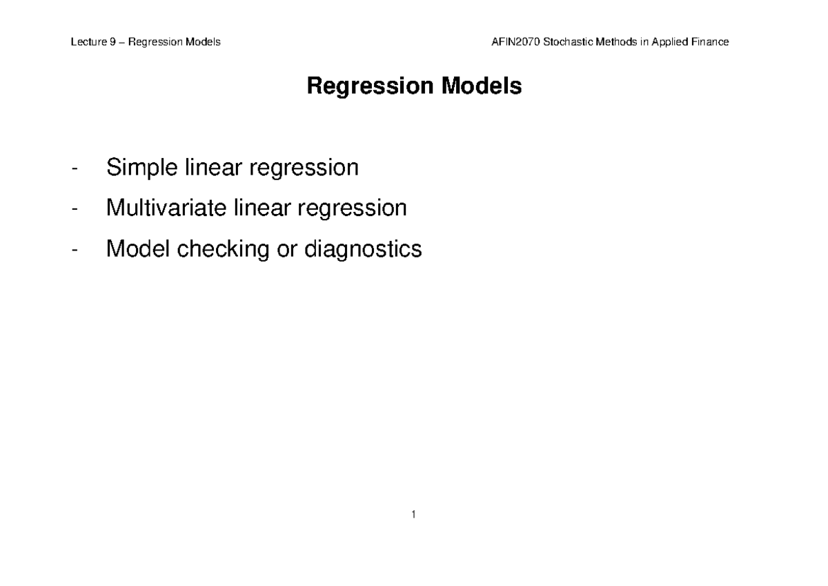 Lecture 9 - Regression Models - Regression Models Simple linear ...