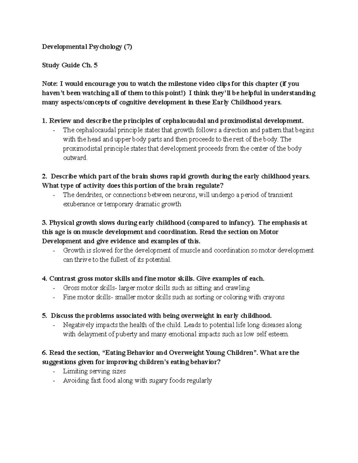 Chapter 5 Study Guide - Developmental Psychology (7) Study Guide Ch. 5 ...