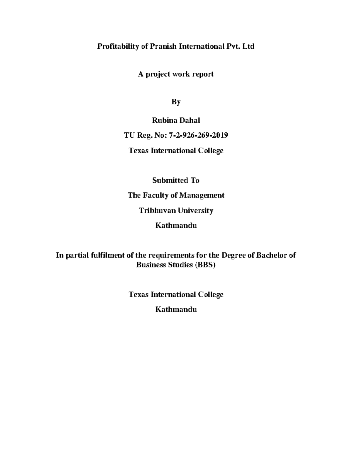 Proposal of Profitability of Pranish International Pvtbusiness ...