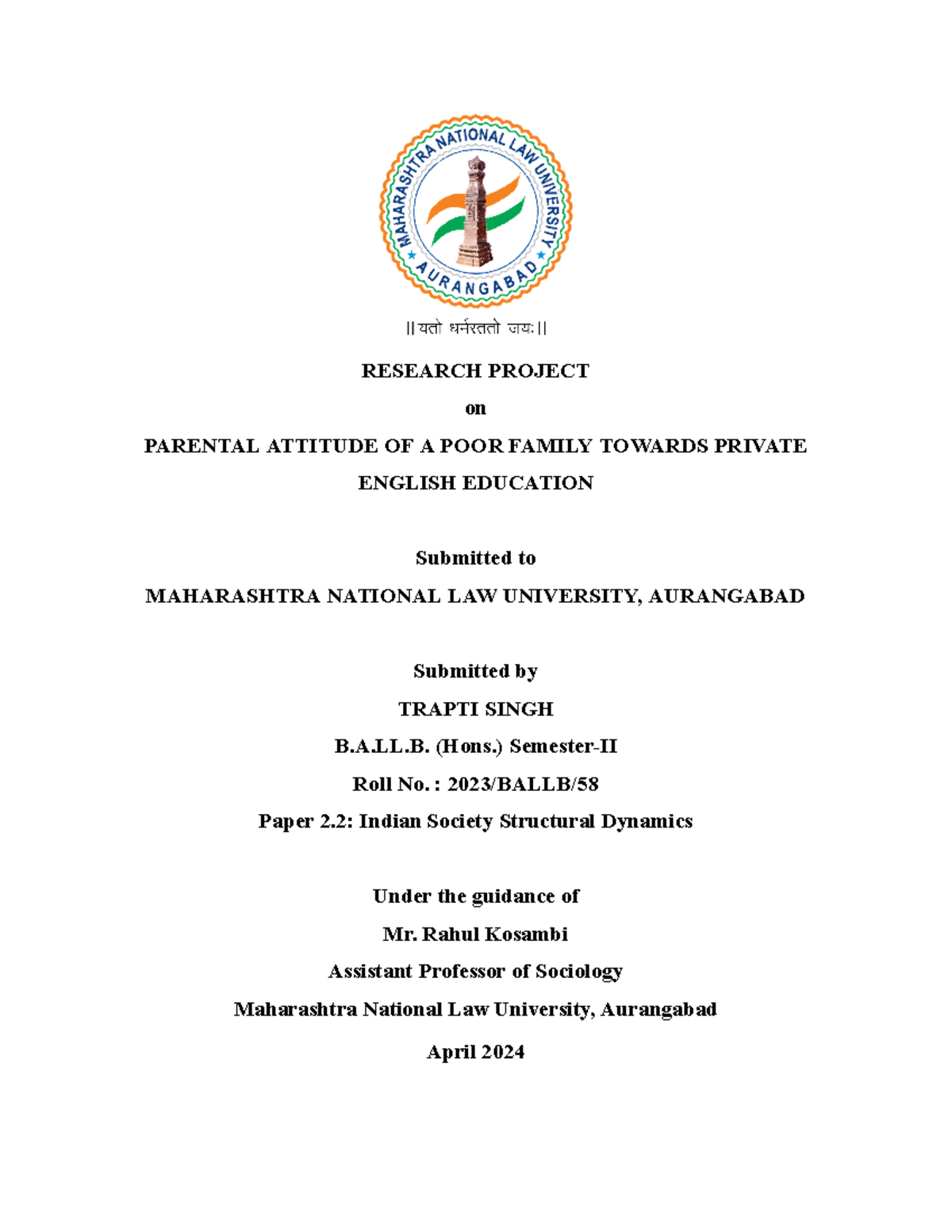 Parental Attitude OF A POOR Family Towards Private English Education ...