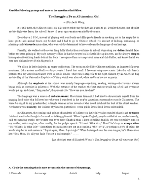 Reading comprehension exercise 2 for English 102 - The growth of the ...