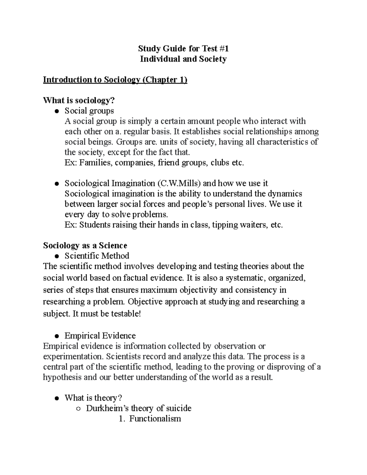 Study guide individual and society - Study Guide for Test # Individual ...
