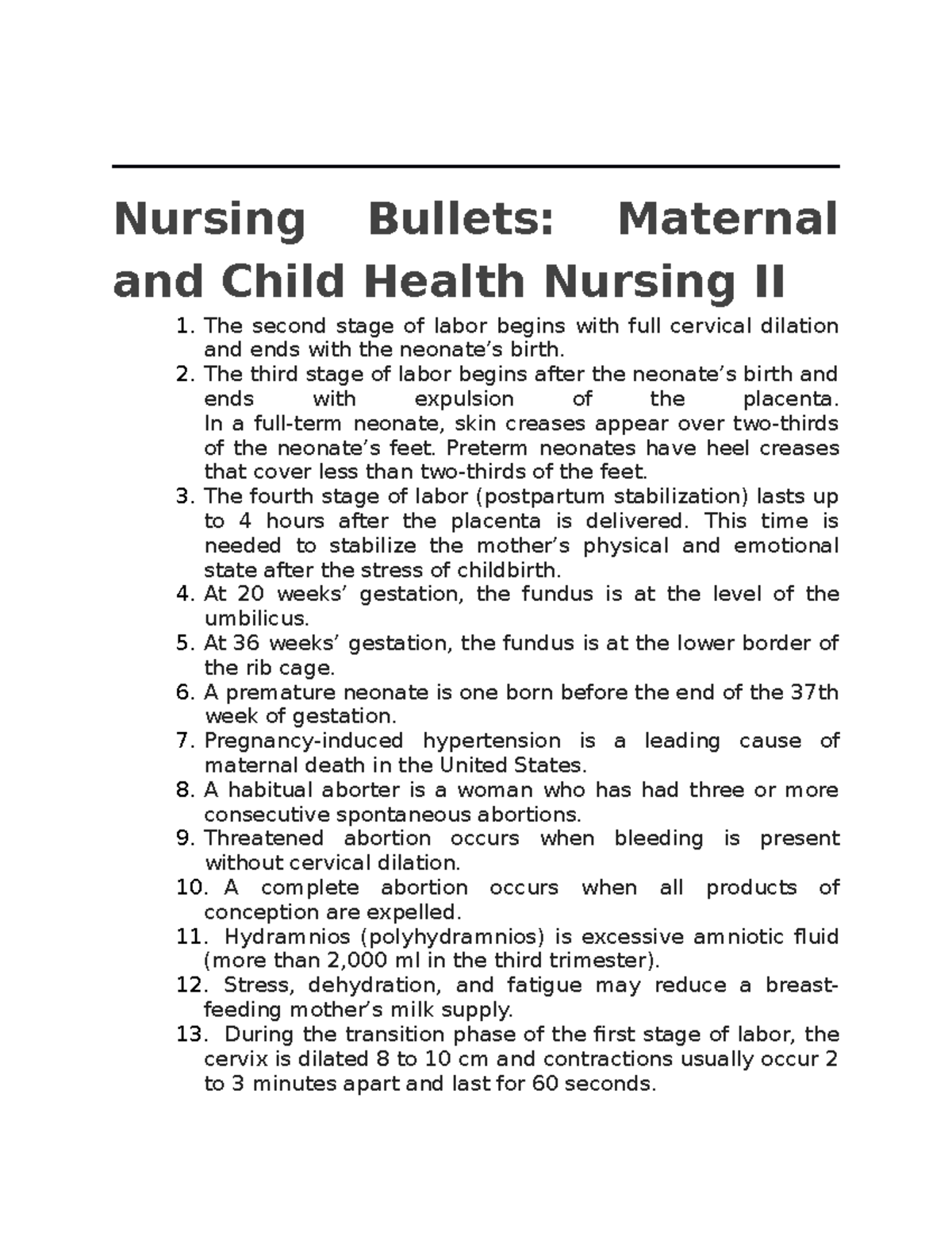 Maternal and Child Health Nursing 2 Bullets - Nursing Bullets: Maternal ...