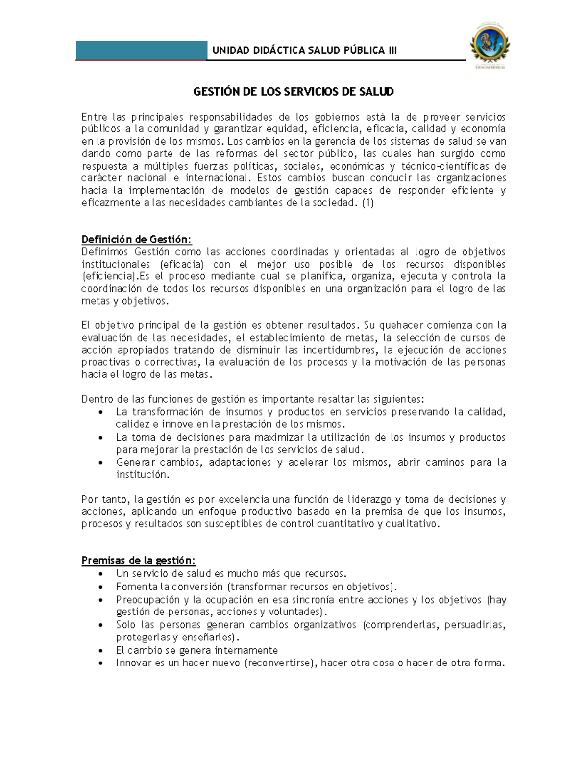 1. Gestión de los Servicios de Salud-2 - UNIDAD DID¡CTICA SALUD P⁄BLICA III GESTI”N DE LOS - Studocu