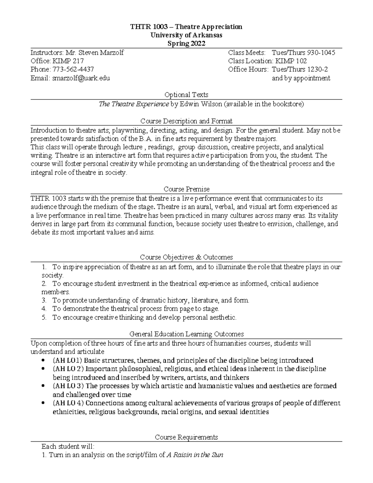 Theatre App Spring 2022 syllabus - THTR 1003 – Theatre Appreciation ...