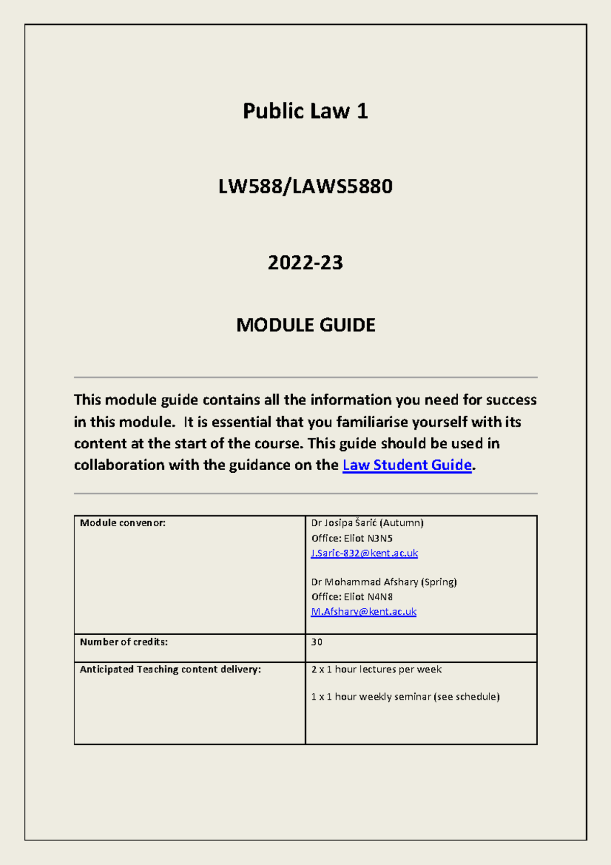 LAWS5880 - Public Law 1 - Module Guide - 22-23 - Public Law 1 LW588 ...