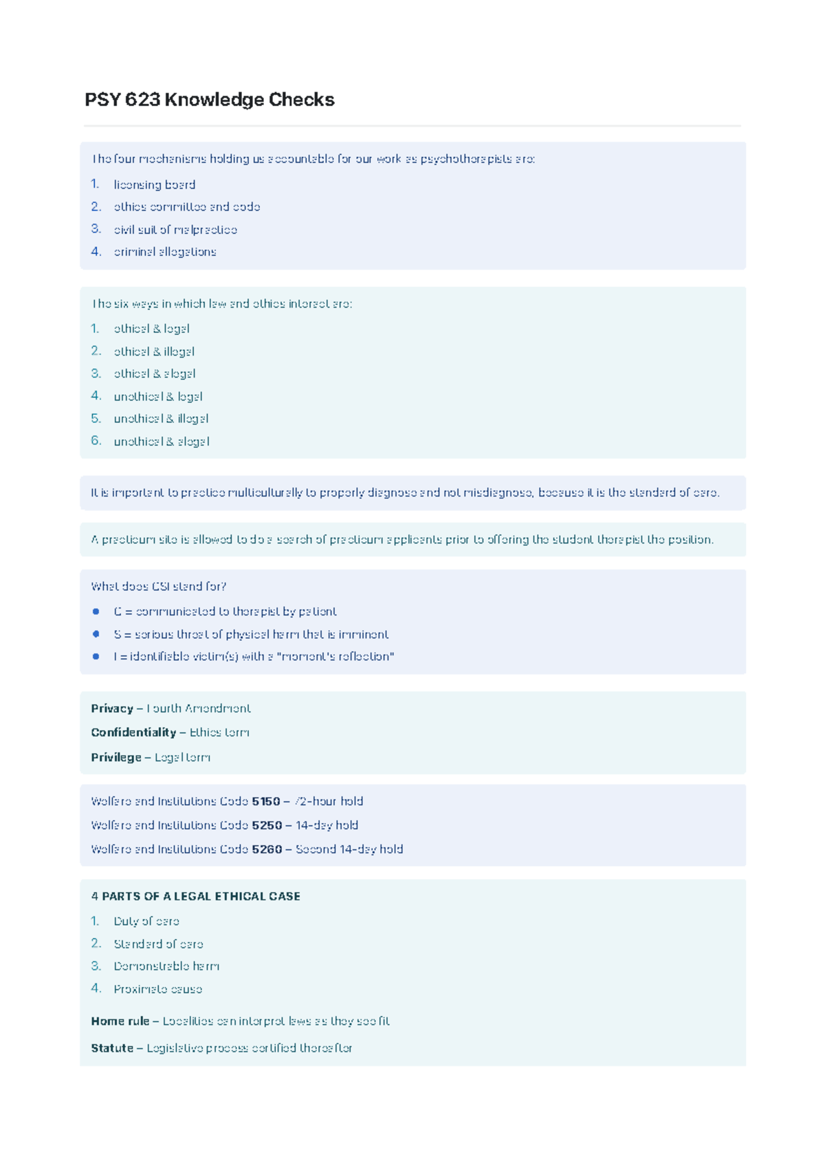 PSY 623 Knowledge Checks - PSY 623 Knowledge Checks The four mechanisms ...
