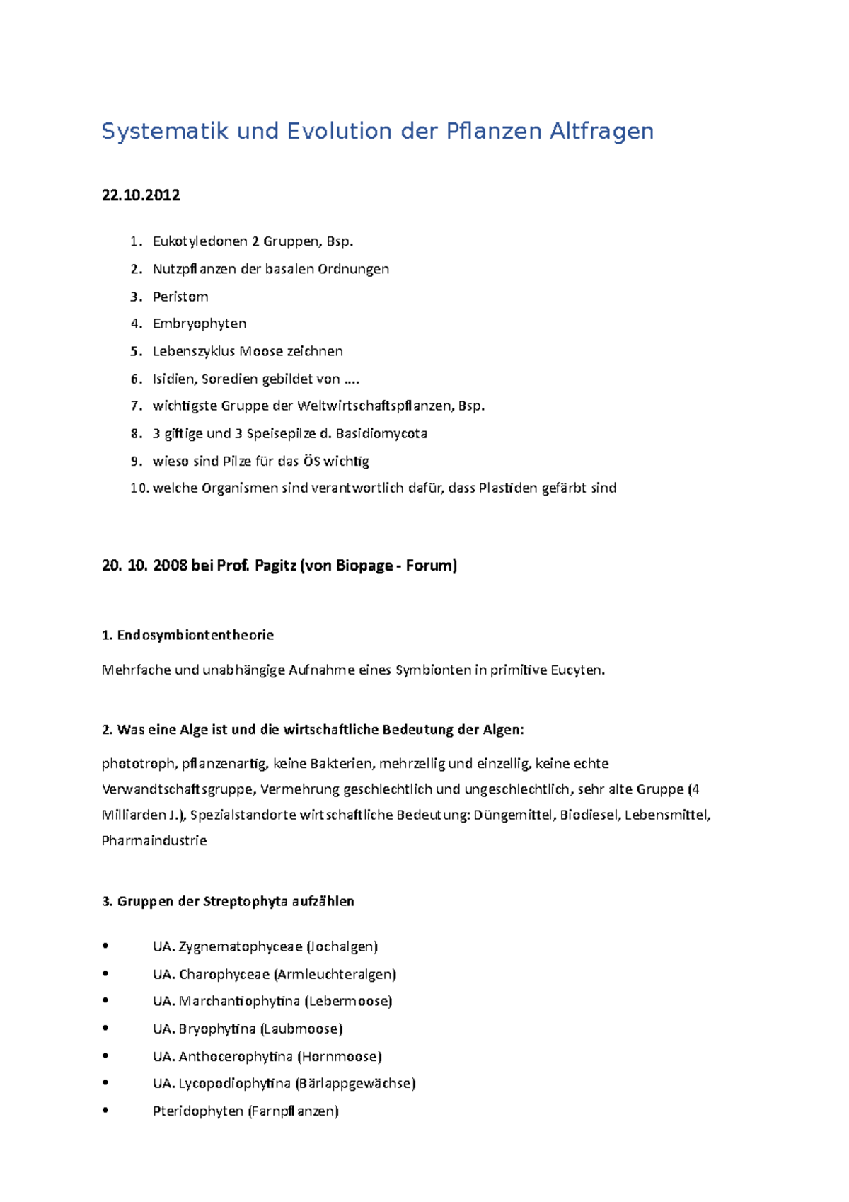 Systematik und Evolution der Pflanzen - 1. Eukotyledonen 2 Gruppen, Bsp ...