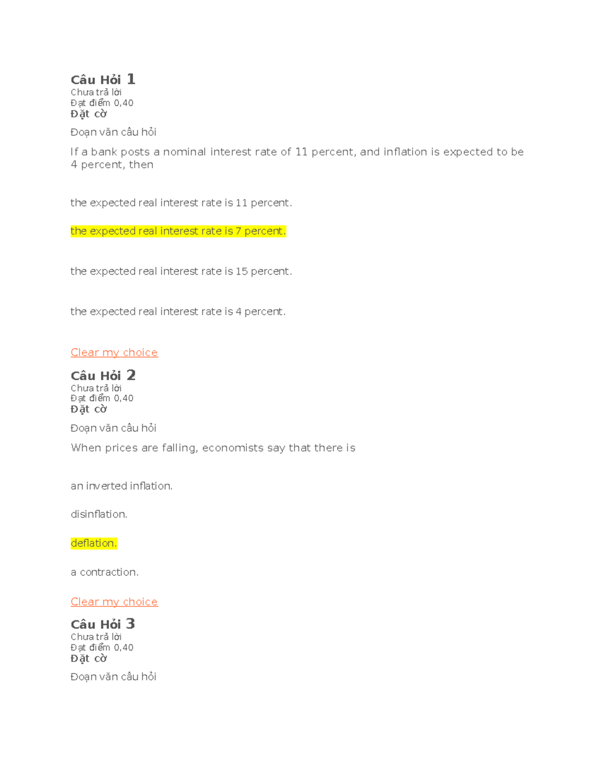 Chap30 - vĩ mô - Câu Hỏi 1 Chưa trả lời Đạt điểm 0, Đặt cờ Đoạn văn câu hỏi If a bank posts a ...