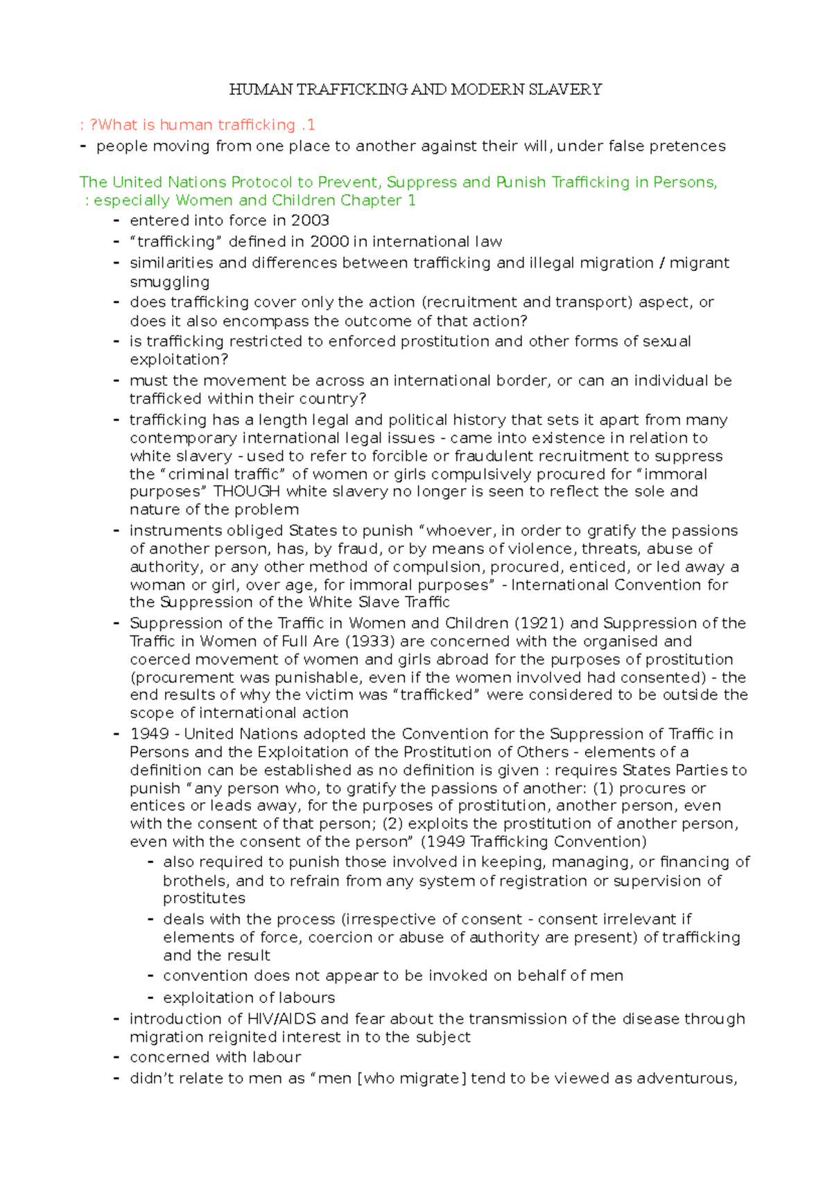 Human Trafficking & Modern Slavery Lecture Notes - HUMAN TRAFFICKING ...