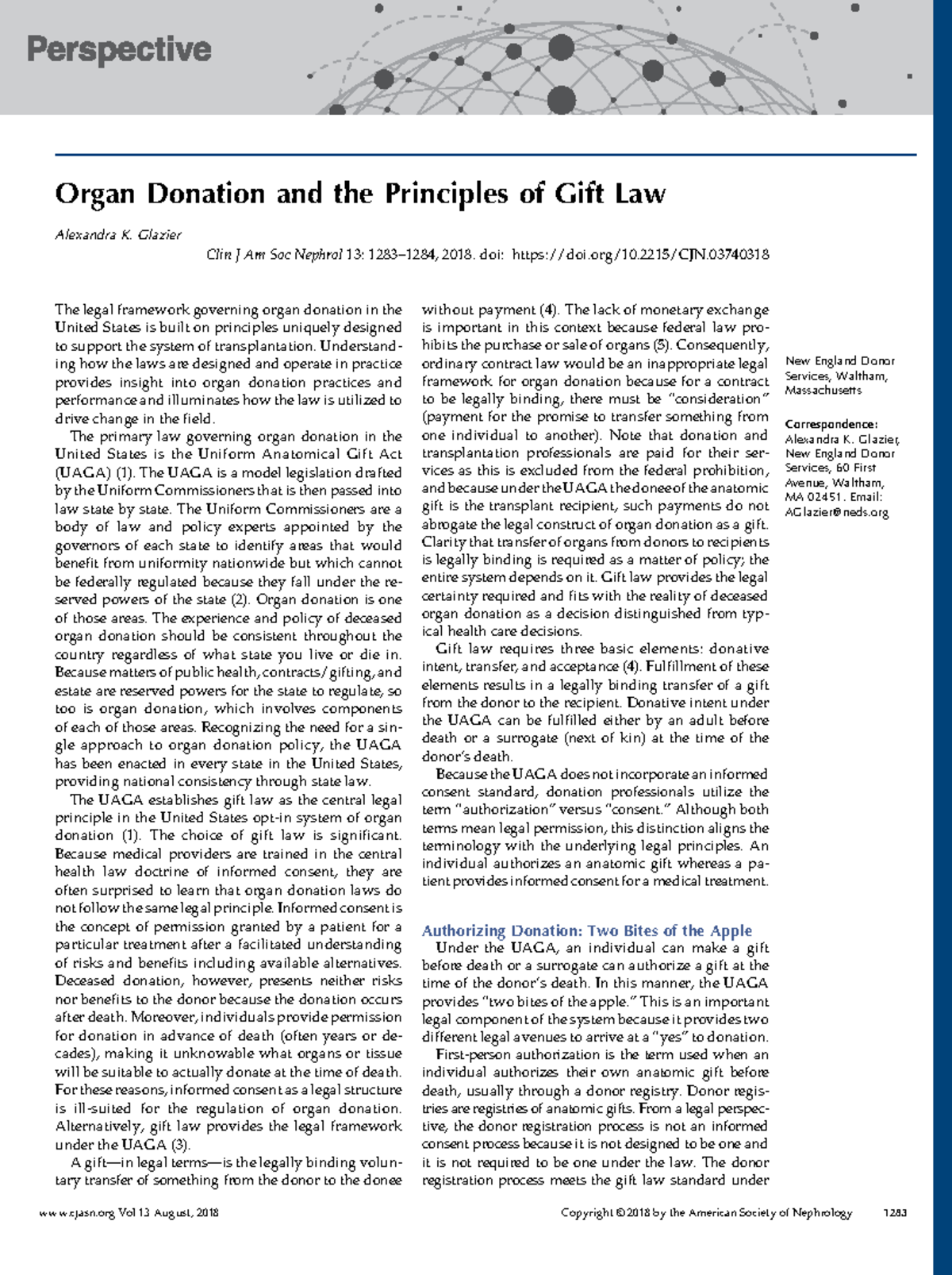 Organ Donation and the Principles of Gift Law - Organ Donation and the ...