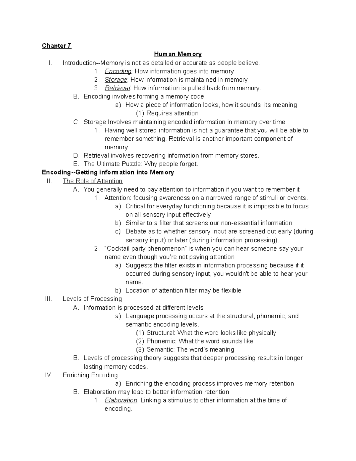 Psych Test 3 Study Guide - Chapter 7 Human Memory Introduction-Memory ...