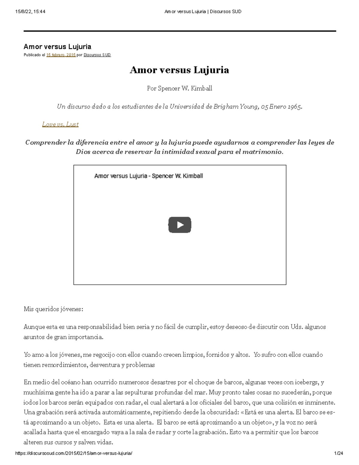 Amor versus Lujuria Discursos SUD - Amor versus Lujuria Publicado el 15 ...