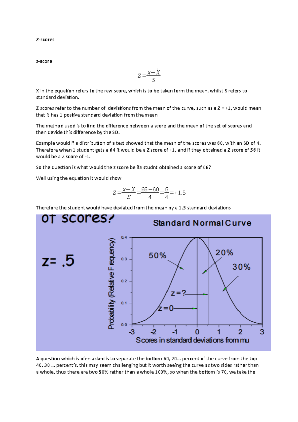Z-scores - It provides an equation for how to calculate a z score. It ...