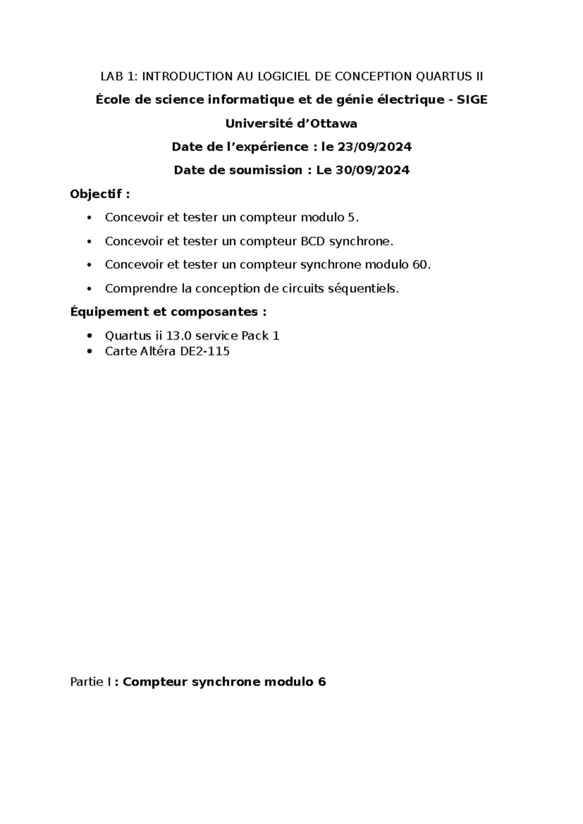 LAB 2 - LAB2 - LAB 1: INTRODUCTION AU LOGICIEL DE CONCEPTION QUARTUS II École de science - Studocu