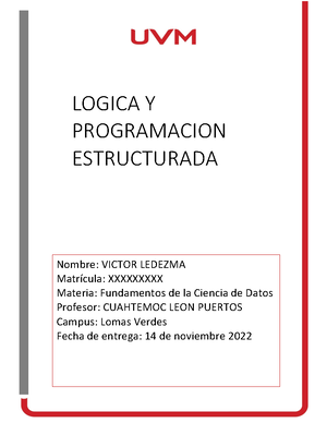 Lógica y programación estructurada - PROG0103 - UVM - Studocu