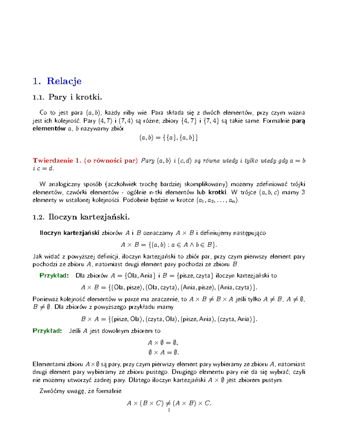 Porzadki - Info - 1. Relacje 1. Pary i krotki. Co to jest para (a, b ...