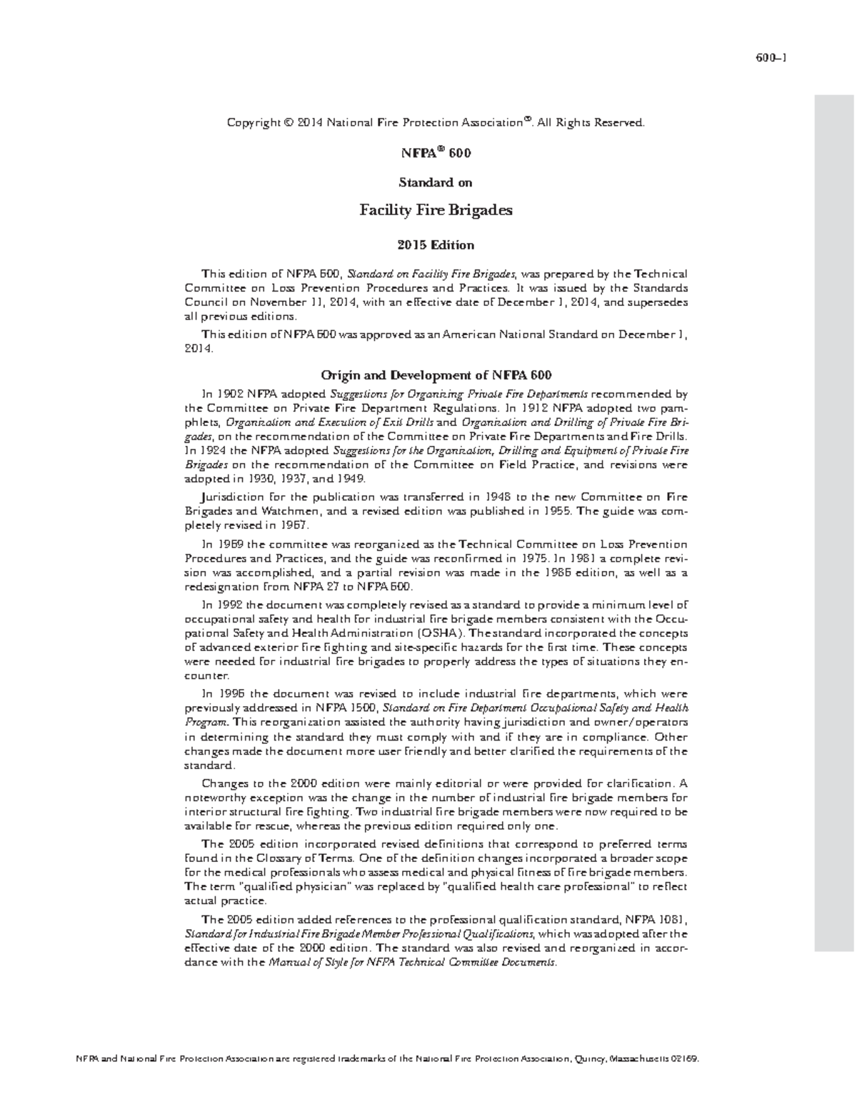 NFPA 600 2015 - nada - Copyright ' 2014 National Fire Protection ...