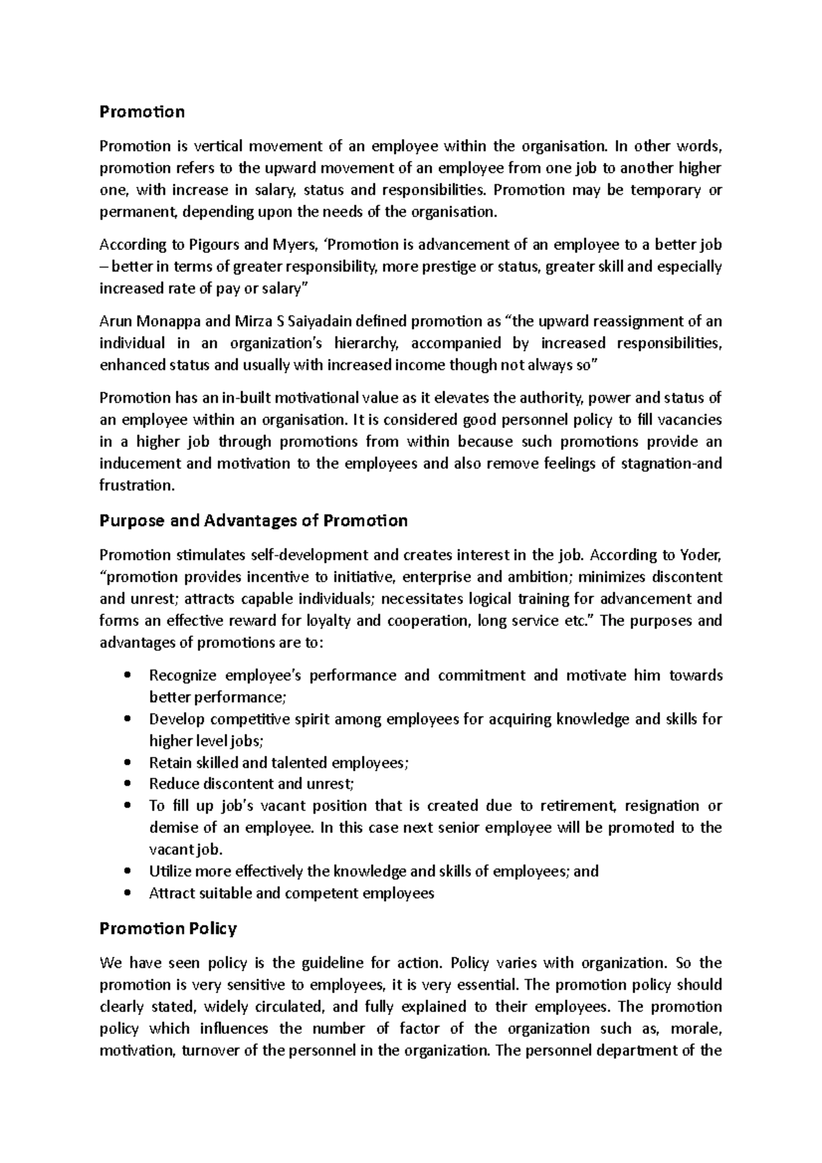 Promotion - Promotion Promotion is vertical movement of an employee ...