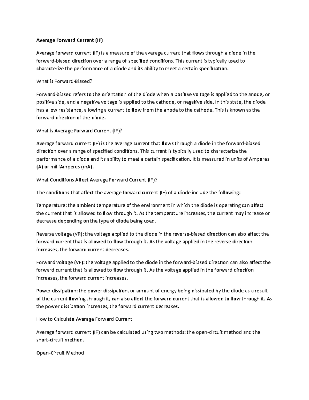 Average forward current - This current is typically used to ...